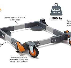 Bora Portamate Mobile Base PM-3800 with High Clearance 5” Wheels – Universal, Heavy Duty, Adjustable Rolling Kit, Floor Dolly Roller for Equipment, Power Tools, Machines- 1500 lb Capacity