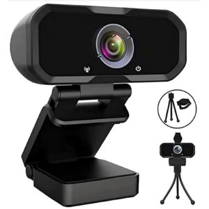 webcam 1080p hd computer camera - microphone laptop usb pc webcam with privacy shutter and tripod stand, 110 degree live streaming widescreen recording pro video web camera for calling, conferencing