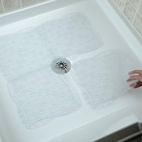 SlipX Solutions Versatile Expandable Bath & Shower Safety Mat System with Microban Protection, Fits Any Size Bath Tub or Shower (Custom Size, Clear, 12" Tiles, 4 Pack)