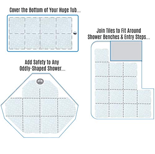 SlipX Solutions Versatile Expandable Bath & Shower Safety Mat System with Microban Protection, Fits Any Size Bath Tub or Shower (Custom Size, Clear, 12" Tiles, 4 Pack)