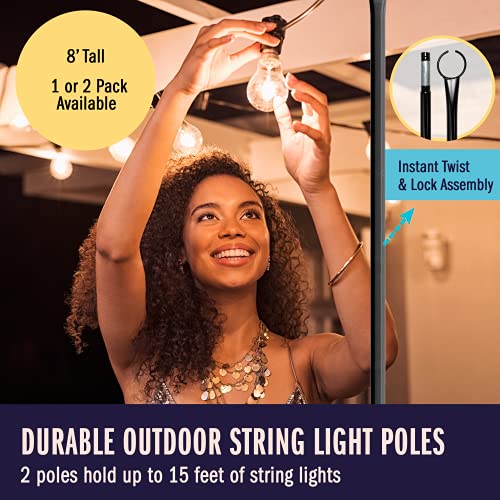 Holiday Styling String Light Poles for Outdoor String Lights - Metal Light Pole w/Hooks for Outdoor String Lighting - Patio Light Accessories Ideal for Backyard, Weddings, and Parties