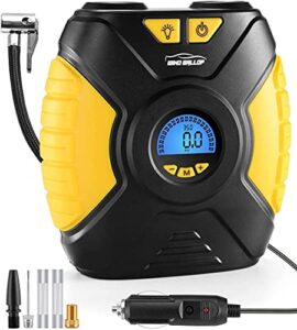 windgallop digital car tire inflator portable air compressor for car tire pump automatic 12v electric car air pump for car tires with tire pressure gauge valve adaptors led light yellow