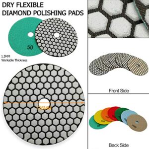 SHDIATOOL 5 Inch Dry Diamond polishing Pads Grit 100 for Granite Marble Quartz(7-Pack)