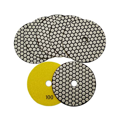 SHDIATOOL 5 Inch Dry Diamond polishing Pads Grit 100 for Granite Marble Quartz(7-Pack)