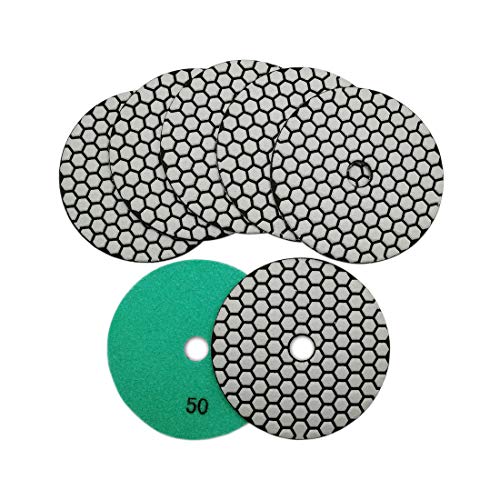 SHDIATOOL 5 Inch Dry Diamond polishing Pads Grit 50 for Granite Marble Quartz(7-Pack)