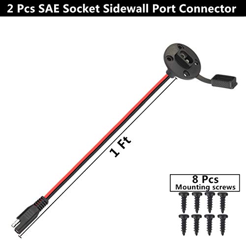 SAE Power Socket Sidewall Port Connector Extension 16AWG Cable, 2 Pin SAE To SAE Weatherproof Quick Connect Plug for Solar Generator Battery Charger, Pack of 2