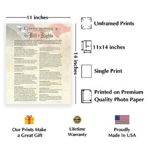 USA Constitution & Bill of Rights - Patriotic Wall Decor Poster Print, This Parchment Replica With American Flag Wall Art Poster Print Is Ideal For Home, Office, & School Wall Art Unframed -11x14"