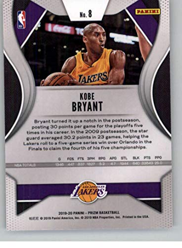 2019-20 Prizm NBA #8 Kobe Bryant Los Angeles Lakers Official Panini Basketball Trading Card