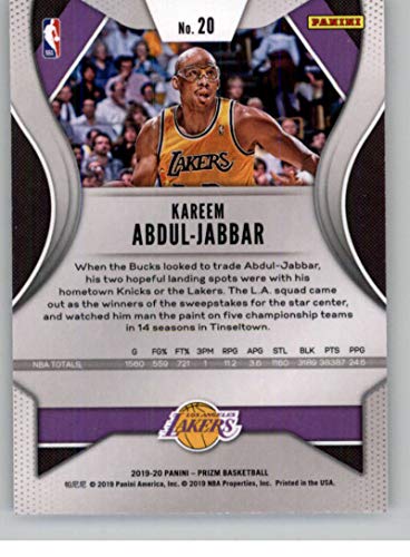 2019-20 Prizm NBA #20 Kareem Abdul-Jabbar Los Angeles Lakers Official Panini Basketball Trading Card