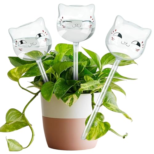 Jitnetiy 3 PCS Hand-Blown Glass Self Watering Globes,Plant Watering Bulbs,for Indoor Outdoor Plant (Clear Cat)