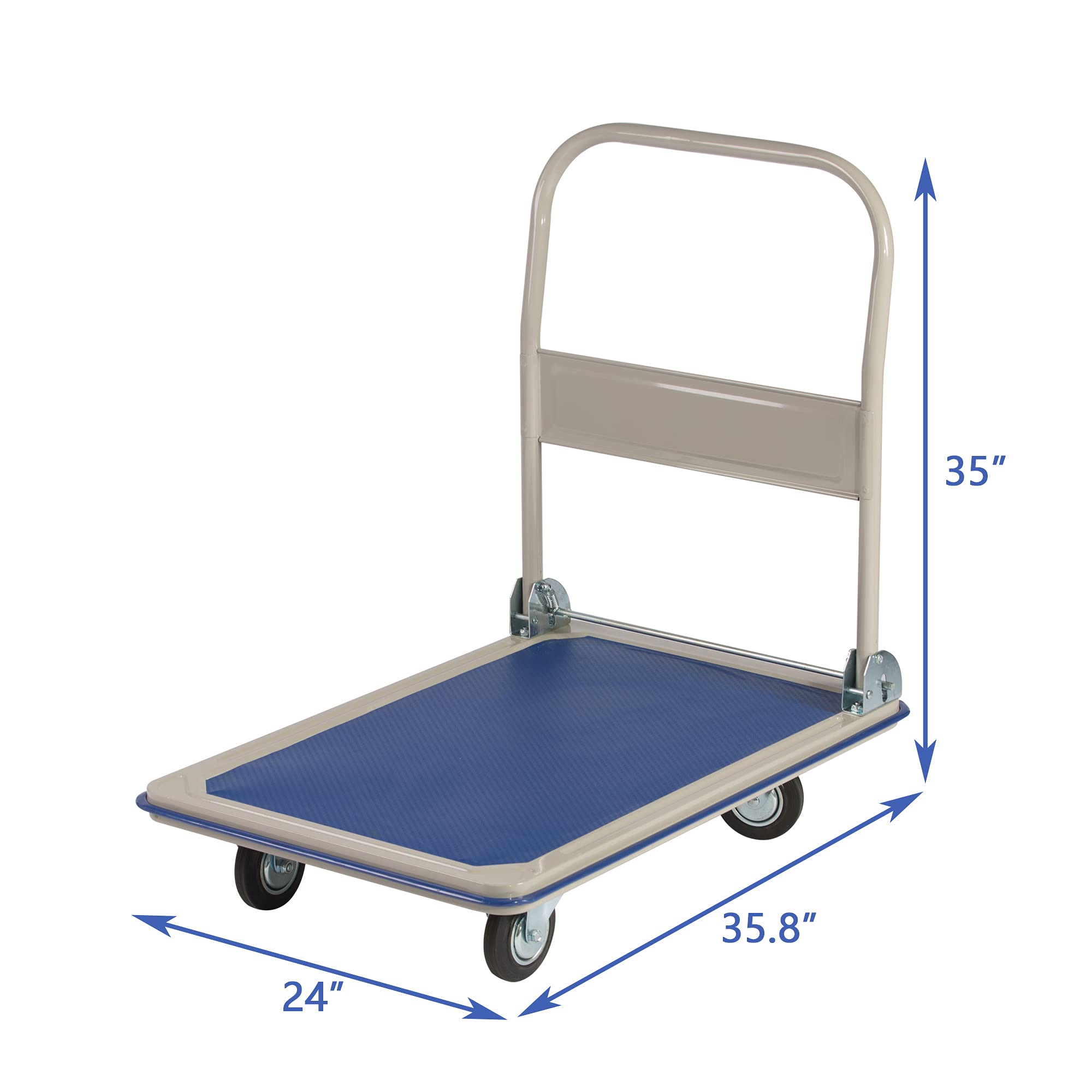 Koreyosh 660LB Folding Platform cart Rolling Flatbed cart Moving Push Hand Truck for Warehouse basements, Blue