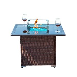 COSIEST Outdoor Propane Fire Table 36-inch Square Espresso Brown Wicker Fire Pit, 40,000 BTU, Wind Guard, Free Fire Glass, Waterproof Cover, Internal 20lb Tank Storage