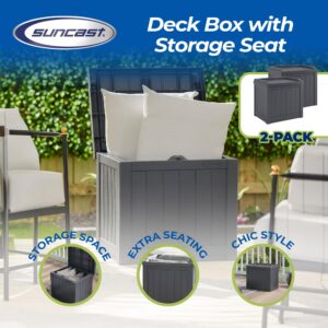 Suncast 22 Gallon Indoor or Outdoor Backyard Patio Small Storage Deck Box with Attractive Bench Seat and Reinforced Lid, Stone (2 Pack)