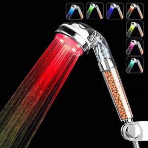 apzek led shower head, high pressure handheld shower head with 7 color changing lights water saving filter showerhead for dry skin and hair