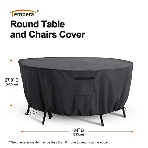 Tempera Patio Round Furniture Cover , Anti-Fading and UV Resistant Sectional Sofa , Outdoor Table Cover Waterproof , 84''D x 27.8''H,Space Grey