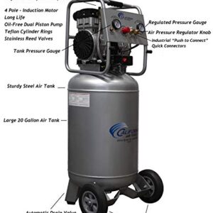 California Air Tools 20020AD Ultra Quiet & Oil-Free Air Compressor 2.0 Hp, 20.0 Gal. Steel Tank Air Compressor with Automatic Drain Valve