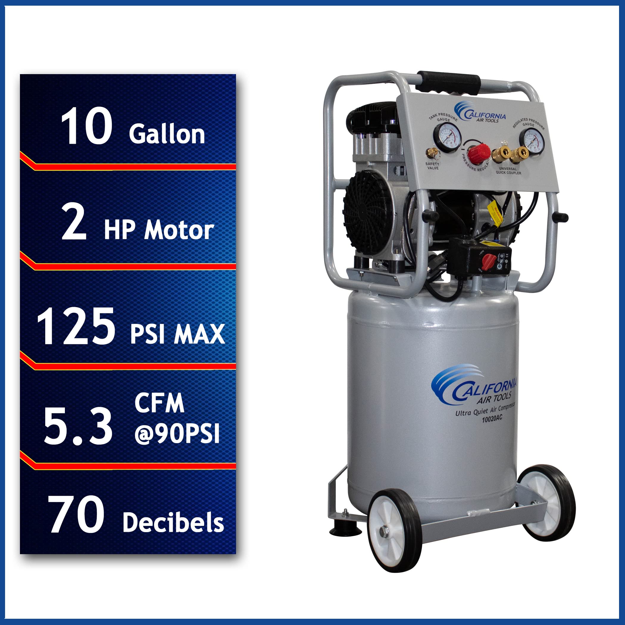 California Air Tools 10020AC Ultra Quiet & Oil-Free 2.0 Hp, 10.0 Gal. Aluminum Tank Air Compressor