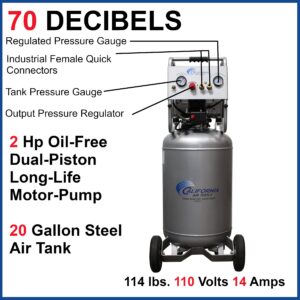 California Air Tools 20020 Ultra Quiet & Oil-Free Air Compressor 2.0 Hp, 20.0 Gal. Steel Tank Air Compressor