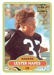 2001 topps archive football #54 lester hayes oakland raiders official retro theme nfl football trading card in raw (nm or better) condition