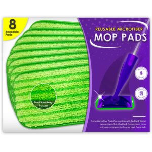 reusable floor mop pads - 8 pack swiffer wet jet compatible refills - machine washable, 12-inch microfiber mop swiffer wet pads - eco-friendly household cleaning supplies