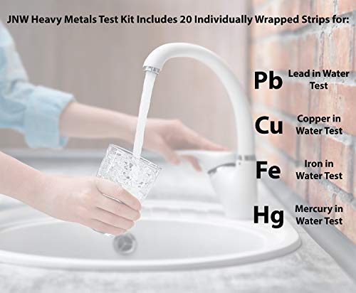 Heavy Metals Water Test Kit - Drinking Water Test Strips with eBook - Quick and Accurate Testing Kits for Drinking Water - Test Iron, Copper, Mercury, and Lead - 20 Test Strips by JNW Direct