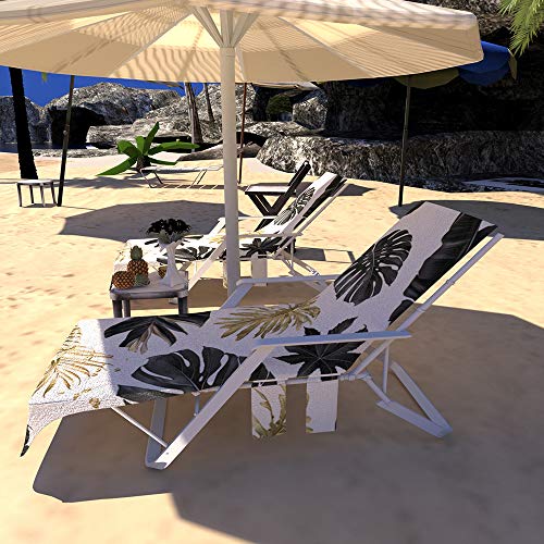 Beach Chair Towel with Side Pockets,Microfiber Chaise Lounge Chair Towel Covers,Pool Lounge Chair Cover,Outdoor Sun Bed Beach Chair Covers for Sun Lounger Pool Sunbathing Beach Hotel Vacation