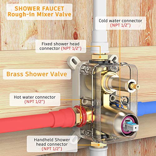 SunCleanse Shower System, Bathroom Rainfall Shower Faucet Set Complete with 7-Setting Handheld Shower Head Combo, Included Rough in Valve and Trim Kit, Brushed Nickel