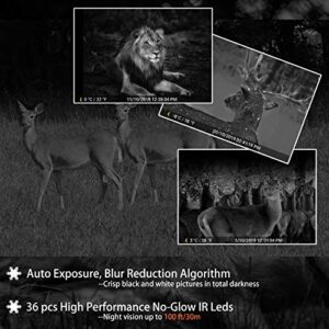 2-Pack No Glow Game & Deer Trail Cameras 24MP 1080P H.264 Video 100ft Night Vision Motion Activated 0.1S Trigger Speed Waterproof Farm & Yard Cameras for Home Surveillance & Outdoor Wildlife Hunting