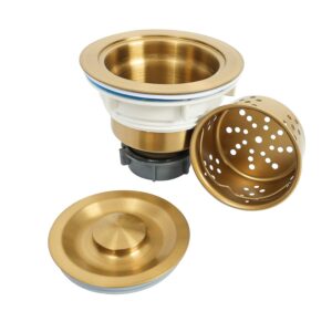 lqs kitchen sink drain strainer assembly, sink drain 304 stainless steel with removable deep waste basket and sealing lid 3-1/2-inch golden