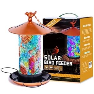 ottsuls solar bird feeder for outside - mosaic copper outdoor hanging lantern, solar powered hanging birdfeeder with hook for wild birds, unique bird-gift