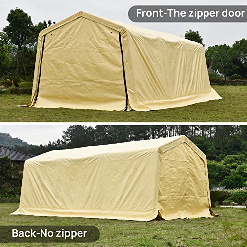 Bestmart 10x20ft Heavy Duty Carport with Sidewalls, Portable Shed Outdoor Storage Shed Canopy,Beige