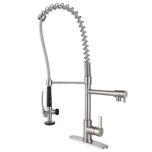 commercial kitchen faucet with pre-rinse sprayer, wowow solid brass commercial restaurant faucet 1 or 3 hole spring kitchen faucet with deck plate, brushed nickel