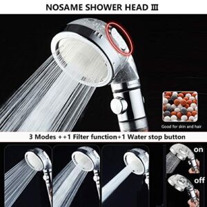 Nosame® Shower Head Ⅲ，High Pressure Water Saving 3 Mode with ON/Off Pause Function Spray Filter Filtration RV Handheld Showerheads 1.6 GPM for Dry Skin & Hair Spa