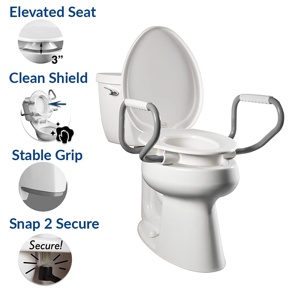 Bemis Assurance 3" Raised Toilet Seat with Clean Shield & Support Arms, Elongated, White