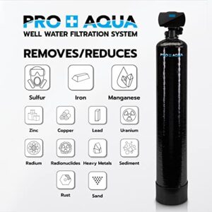 PRO+AQUA Heavy Duty Whole House Well Water Filter System - 100,000 Grains, 99% Effective, Easy Installation, 5-Year Warranty