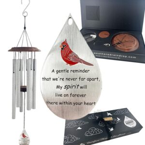 Memorial Cardinal Wind Chime Gift Large 34 inch Deep Tone Gifts After the Loss of a Loved One for Outdoor Porch Patio Windchimes or Memorial Gardens