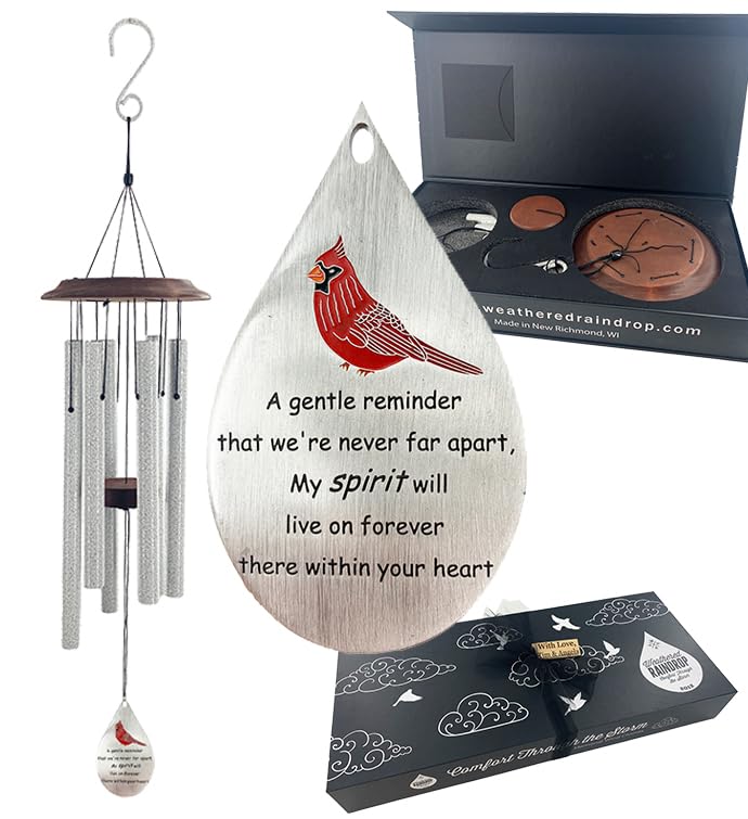 Memorial Cardinal Wind Chime Gift Large 34 inch Deep Tone Gifts After the Loss of a Loved One for Outdoor Porch Patio Windchimes or Memorial Gardens