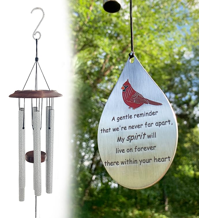 Memorial Cardinal Wind Chime Gift Large 34 inch Deep Tone Gifts After the Loss of a Loved One for Outdoor Porch Patio Windchimes or Memorial Gardens