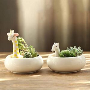 DOITOOL 1Pc Mini Ceramic Planter Cartoon Giraffe Flowerpot Succulent Planting Container Bonsai Accessory for Home Office