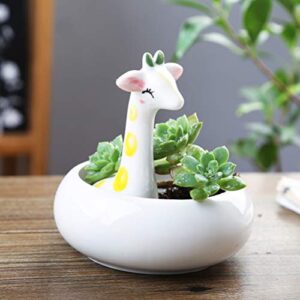 DOITOOL 1Pc Mini Ceramic Planter Cartoon Giraffe Flowerpot Succulent Planting Container Bonsai Accessory for Home Office