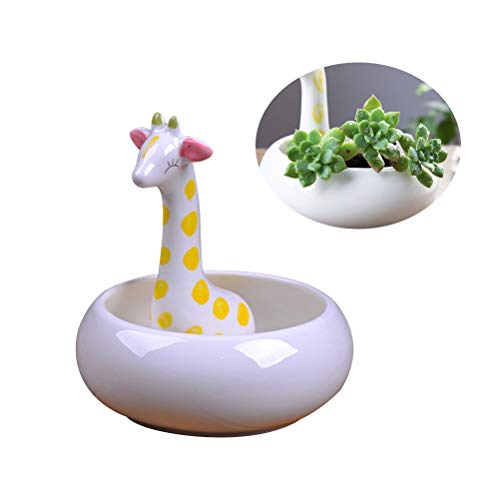 DOITOOL 1Pc Mini Ceramic Planter Cartoon Giraffe Flowerpot Succulent Planting Container Bonsai Accessory for Home Office