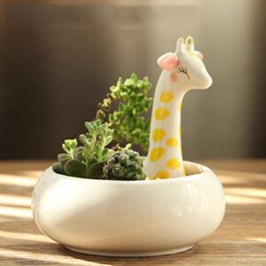 DOITOOL 1Pc Mini Ceramic Planter Cartoon Giraffe Flowerpot Succulent Planting Container Bonsai Accessory for Home Office