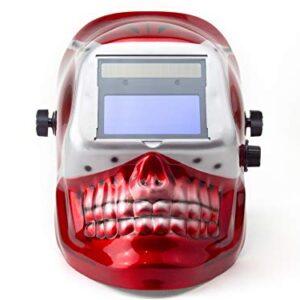 VCT MIG/TIG Auto Darkening Welding Helmet Solar & Battery -Red Skull Shape Design Extra Large Lens