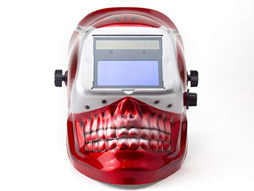 VCT MIG/TIG Auto Darkening Welding Helmet Solar & Battery -Red Skull Shape Design Extra Large Lens