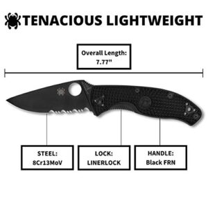 Spyderco Tenacious Lightweight Folding Utility Pocket Knife with 3.39" Black Stainless Steel Blade and Black FRN Handle - Everyday Carry - CombinationEdge - C122PSBBK