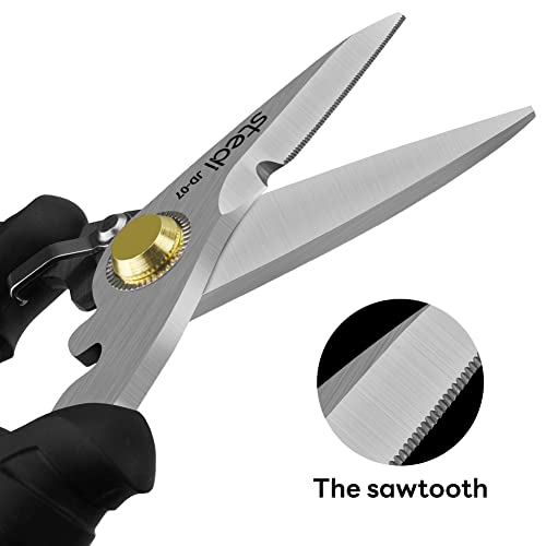 stedi Scissors Heavy Duty, Multi-Purpose Shears with Finely Serrated High Carbon Stainless Steel Blades -Easy Cutting Electrical Cable Notch, Insulation, Non-Slip Comfortable Handle, Soft Cable