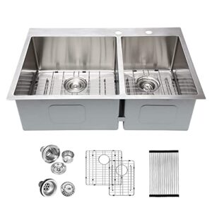 33 kitchen sink drop in double bowl - lordear 33"x22" kitchen sink stainless steel 16 gauge topmount double bowl 60/40 kitchen sink