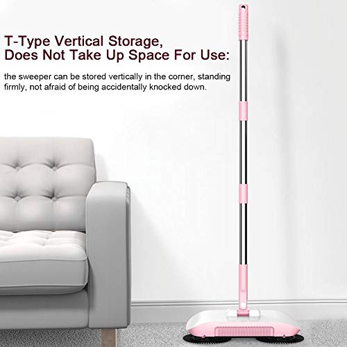 Hand Push Automatic Sweeper Household Hand Push Sweeper Sweeping Machine Mop Broom Dustpan Floor Tools (Pink)