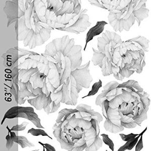 Murwall Floral Peony Wall Decal Black and White Florals Removable Peel and Stick Monochrome Flower Bouqet Wall Sticker Livingroom Entryway