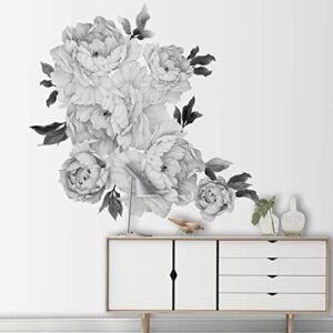 Murwall Floral Peony Wall Decal Black and White Florals Removable Peel and Stick Monochrome Flower Bouqet Wall Sticker Livingroom Entryway